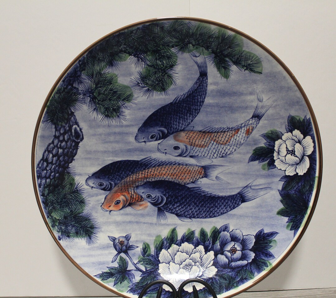 16 Japan Vintage Koi Fish Plate, Taraku Old Work, Showa Retro, Arita ...