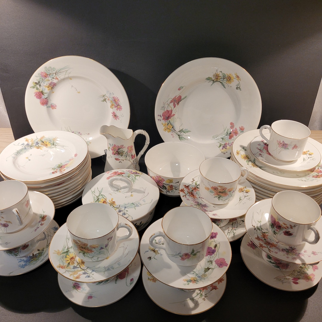 Rare Antique Royal Worcester Tea Set and Plates, C.1880s, Hand-painted ...
