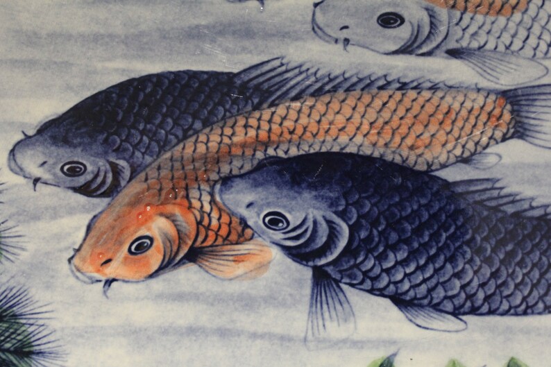 16 Japan Vintage Koi Fish Plate, Taraku Old Work, Showa Retro, Arita ...