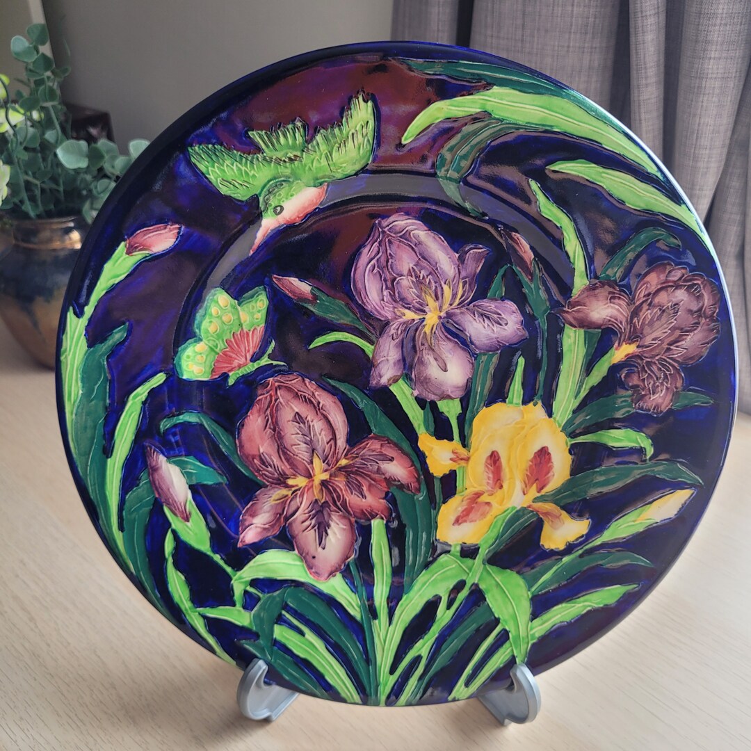 Vintage Maling Majolica Plate, England Hand Painted IRIS Cabinet Plate ...