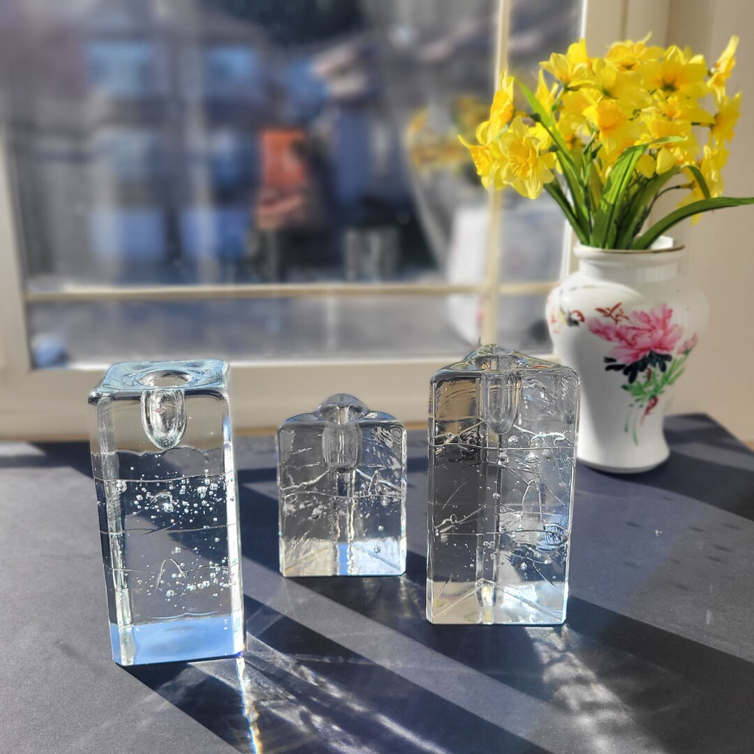 Vintage Clear Littala arkipelago Glass Candlesticks by Timo Sarpaneva ...