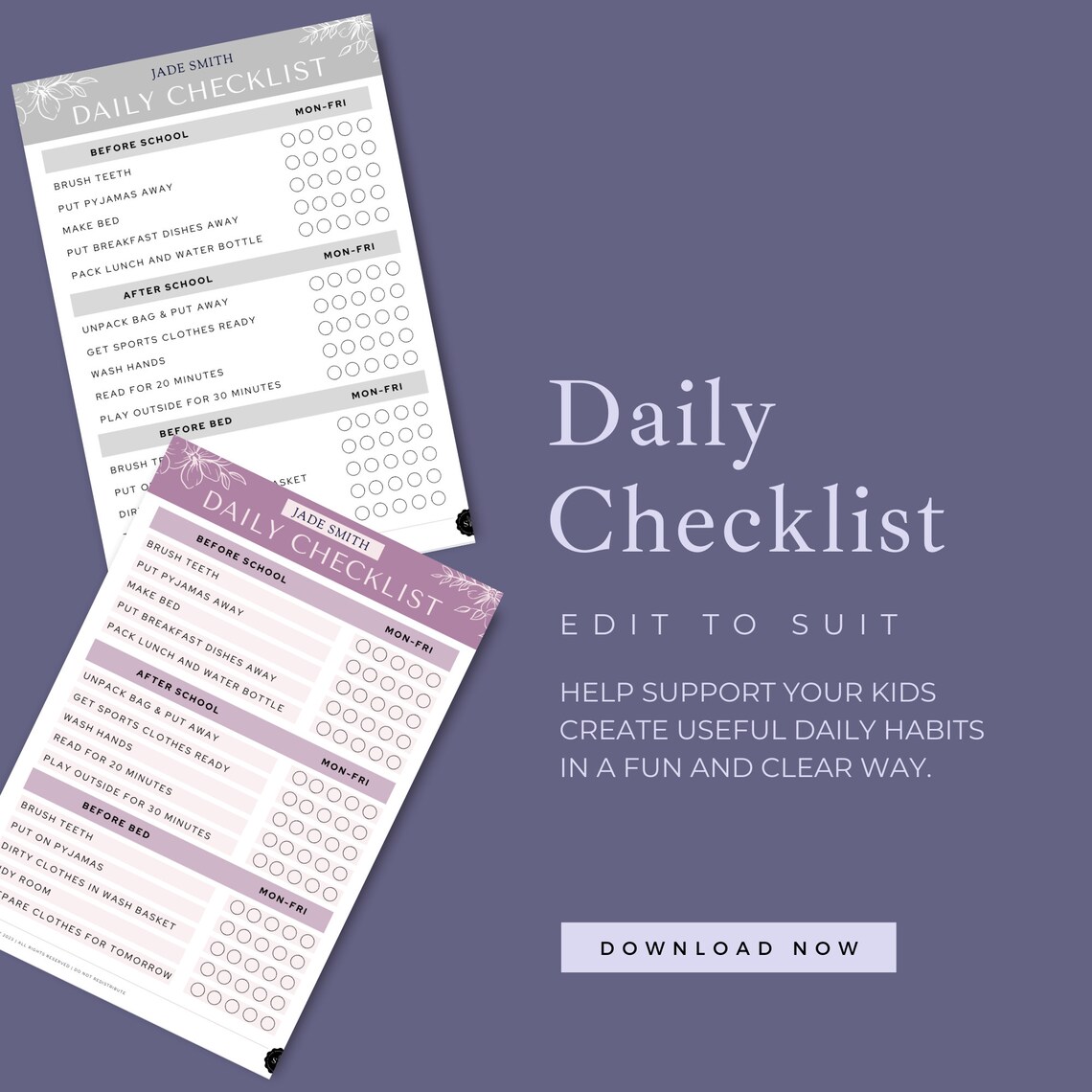 Editable Kids Checklist Chore List Daily Habit Tracker INSTANT DOWNLOAD ...