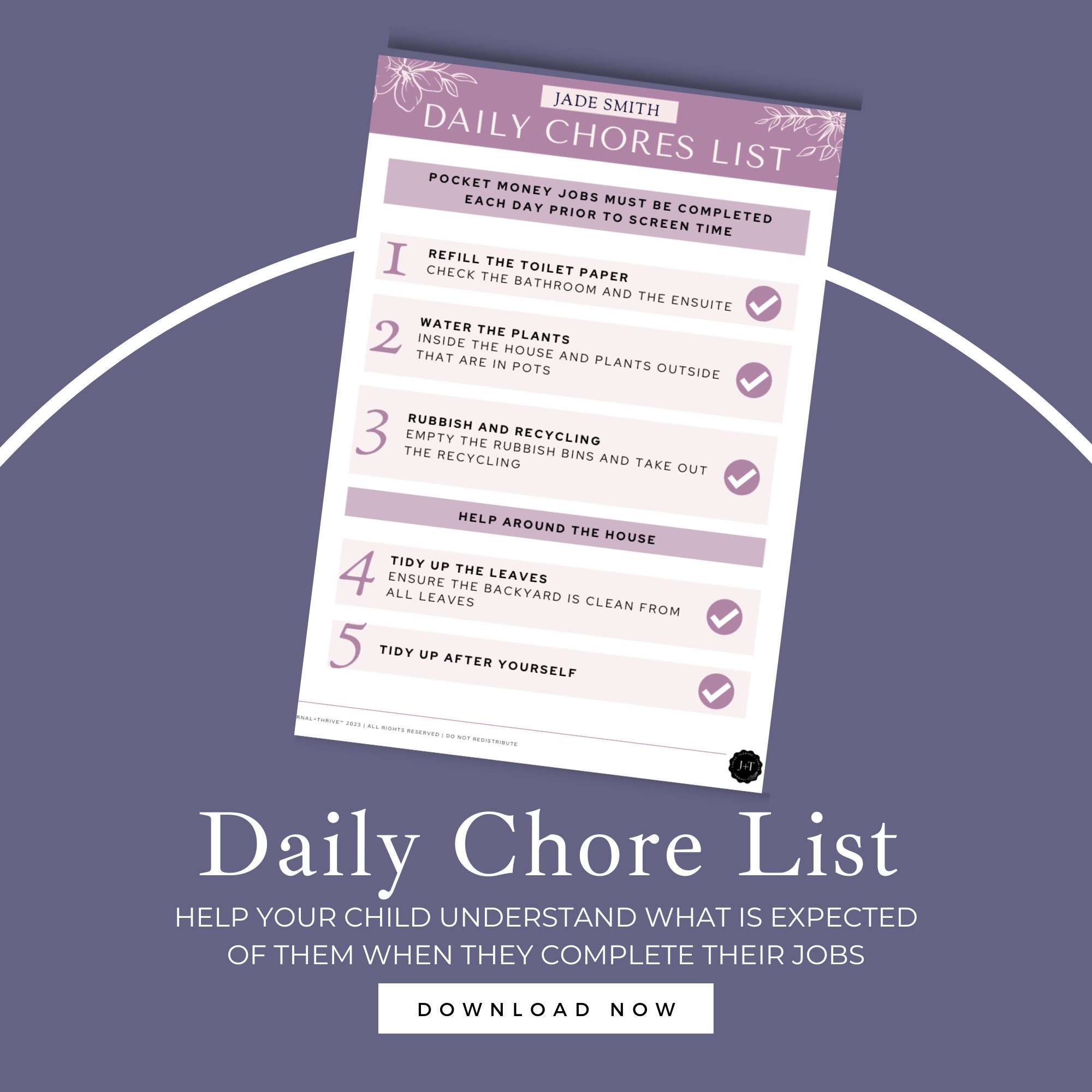 Editable Daily Chore/ Jobs Chart | Printable Checklist - INSTANT ...