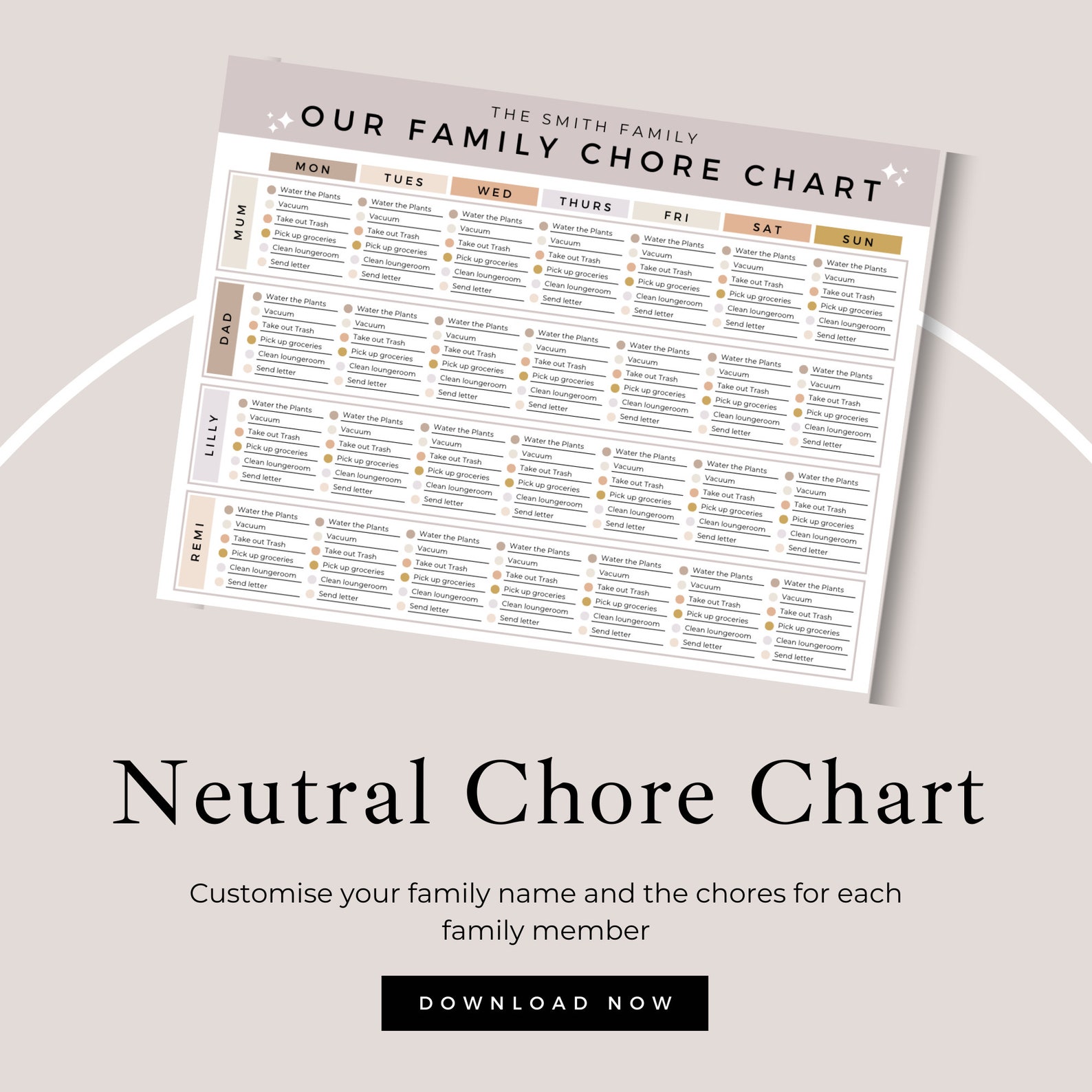 Editable Family Chore Jobs Chart | Printable Family Planner - INSTANT ...