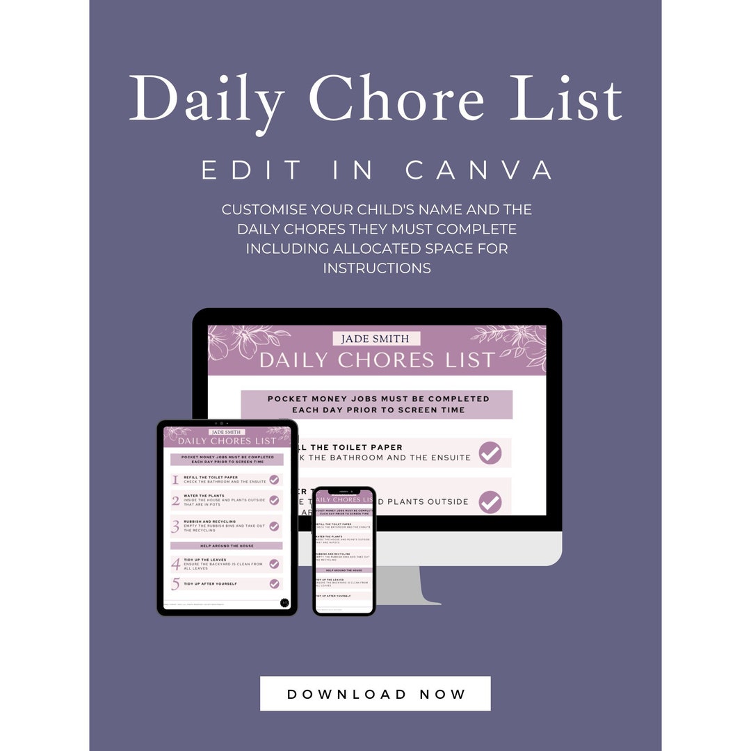 Editable Daily Chore/ Jobs Chart | Printable Checklist - INSTANT ...
