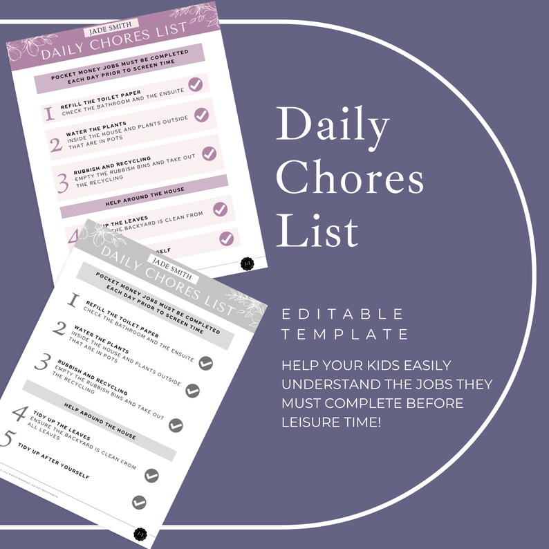 Editable Daily Chore/ Jobs Chart | Printable Checklist - INSTANT ...