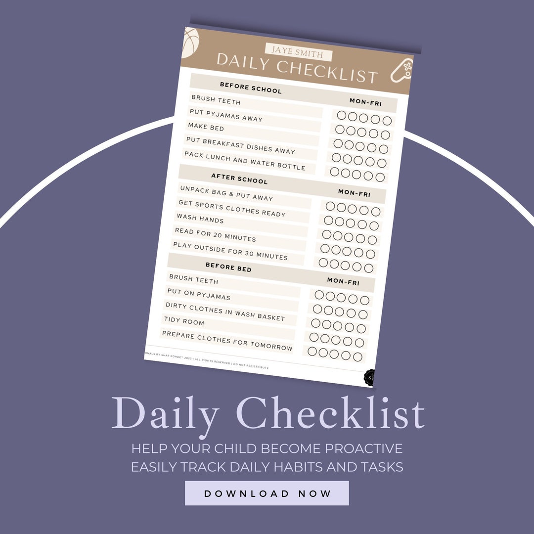 Editable Kids Checklist | Chore List | Daily Habit Tracker - INSTANT ...