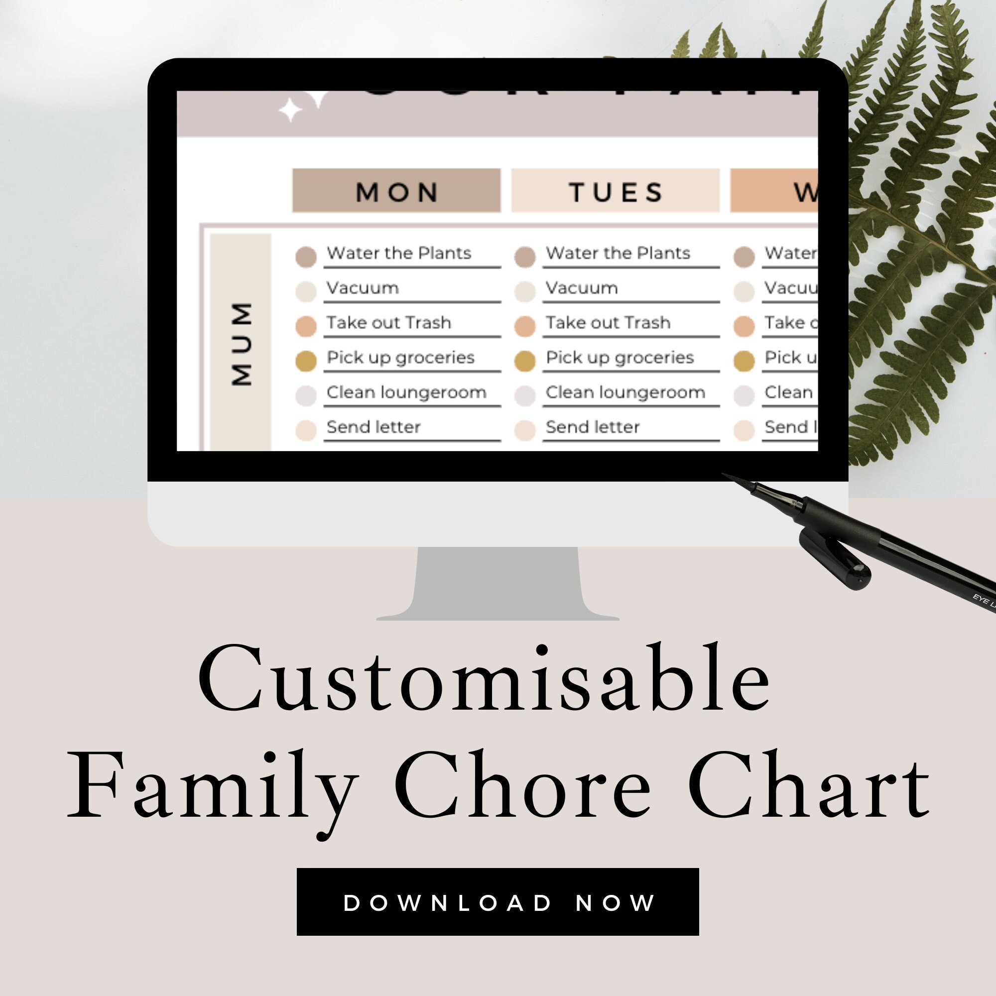 Editable Family Chore Jobs Chart | Printable Family Planner - INSTANT ...