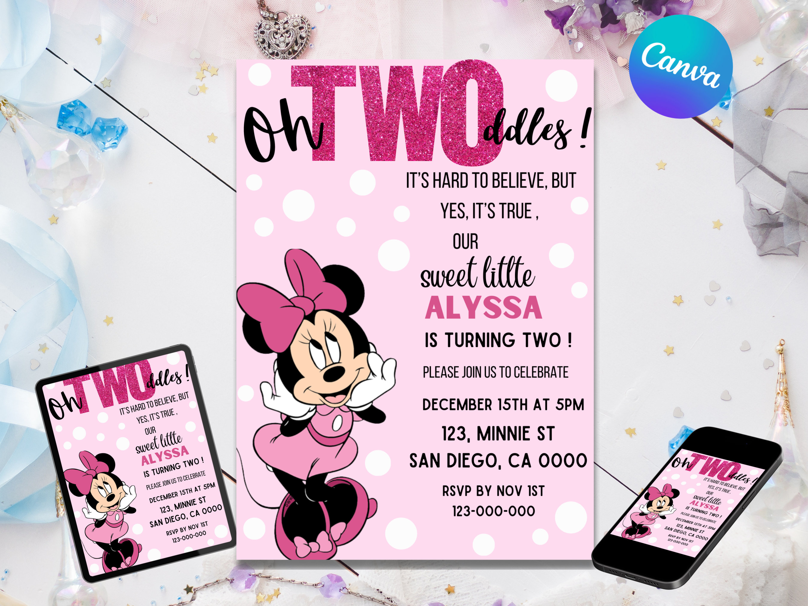 Minnie Mouse Digital Birthday Invitation| Oh Twoddles Invitation| 2nd ...
