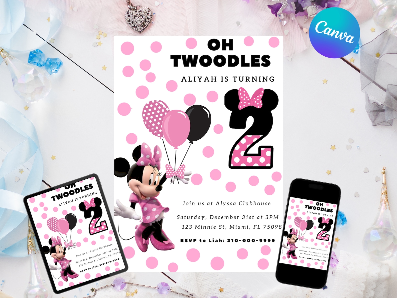 Minnie Mouse Digital Birthday Invitation Oh Twodles Invitation 2nd ...