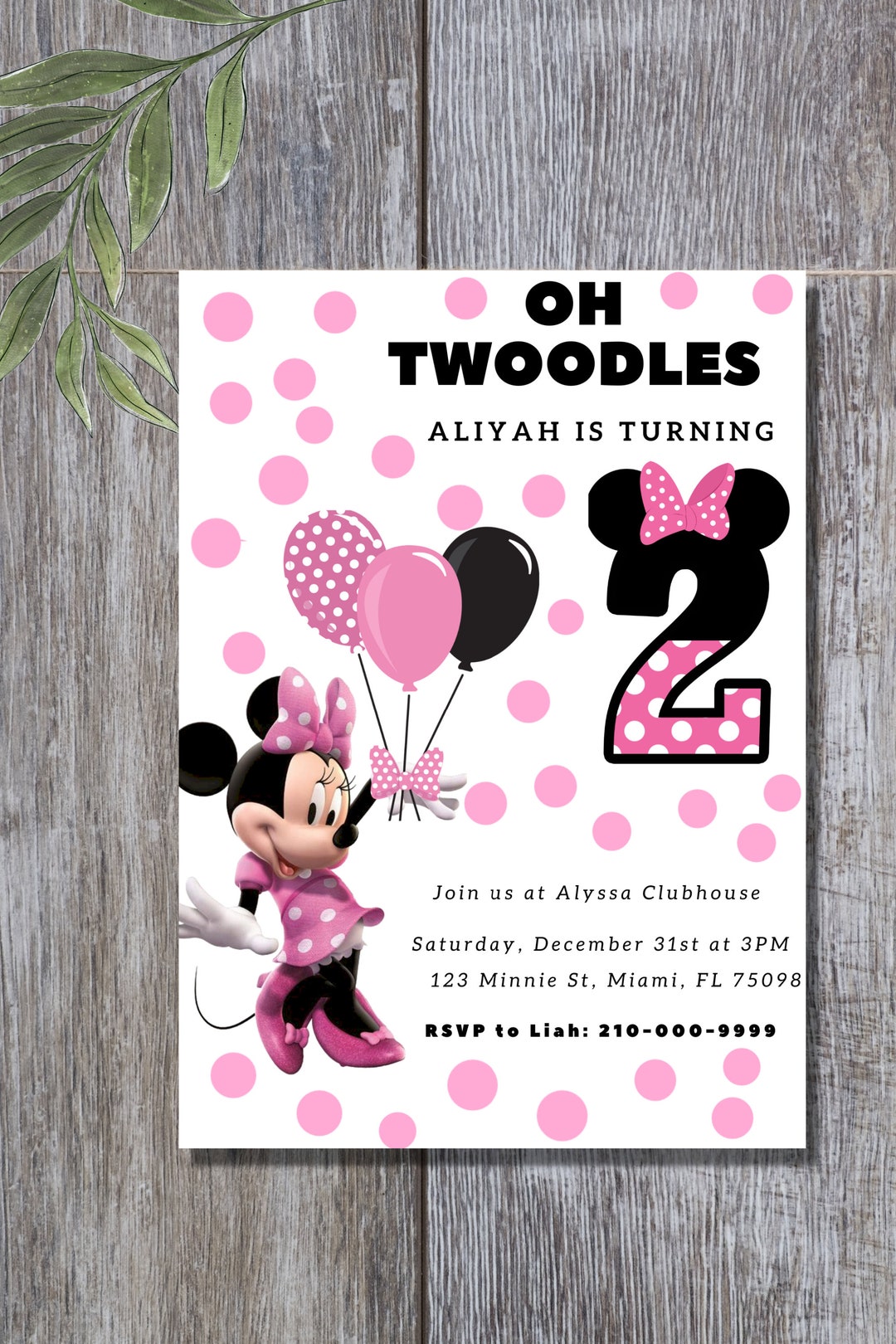Minnie Mouse Digital Birthday Invitation Oh Twodles - Etsy
