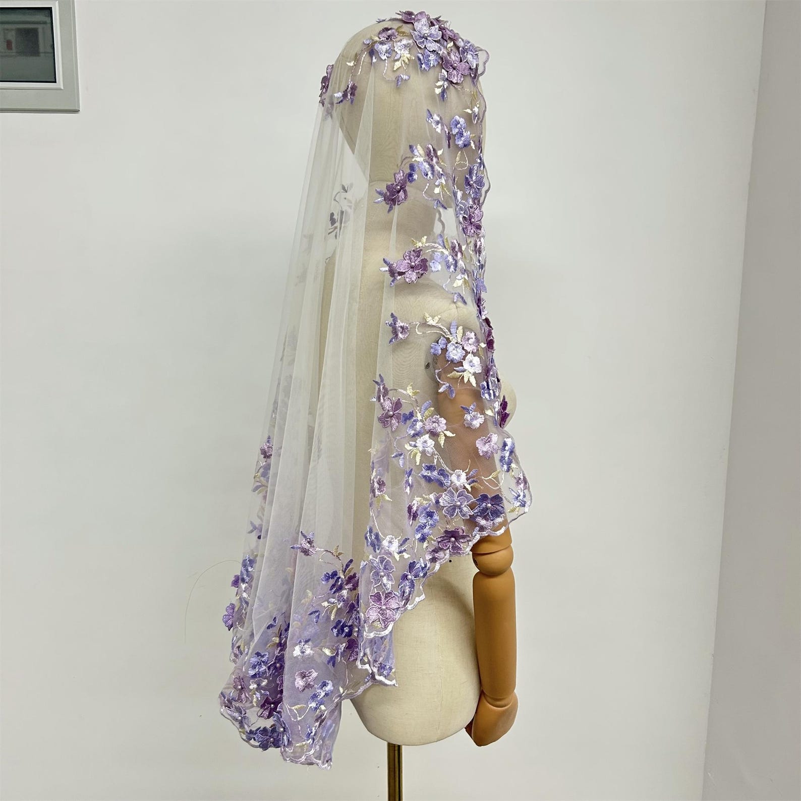 Mantilla/drop Veil With No Comb,lace Trimming Wedding Veil Lavender ...