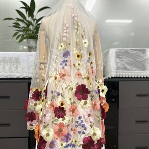 Colorful Flowers Lace Applique Wedding Veil, Tulle Bridal Veils Short ...