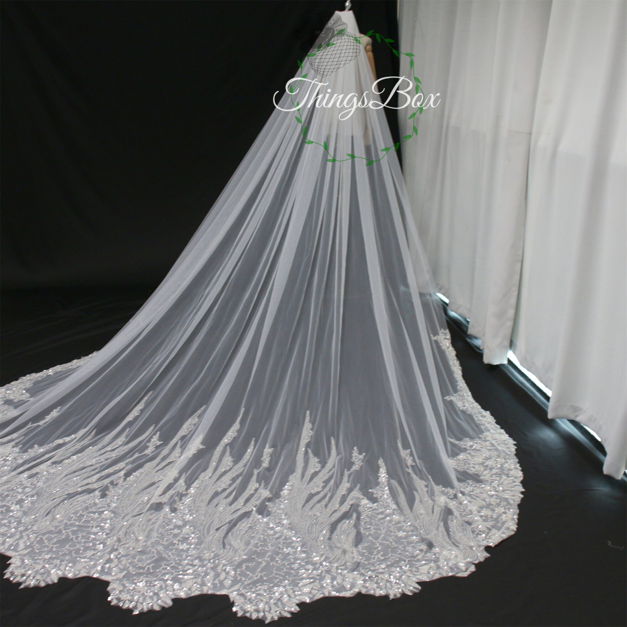 Seaweed Pattern Silver Beaded Lace Wedding Veil Comb Veil,sequined Veil Luxury Beads Veil Chapel ...
