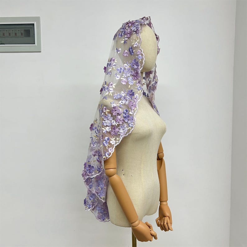 Mantilla/drop Veil With No Comb,lace Trimming Wedding Veil Lavender ...