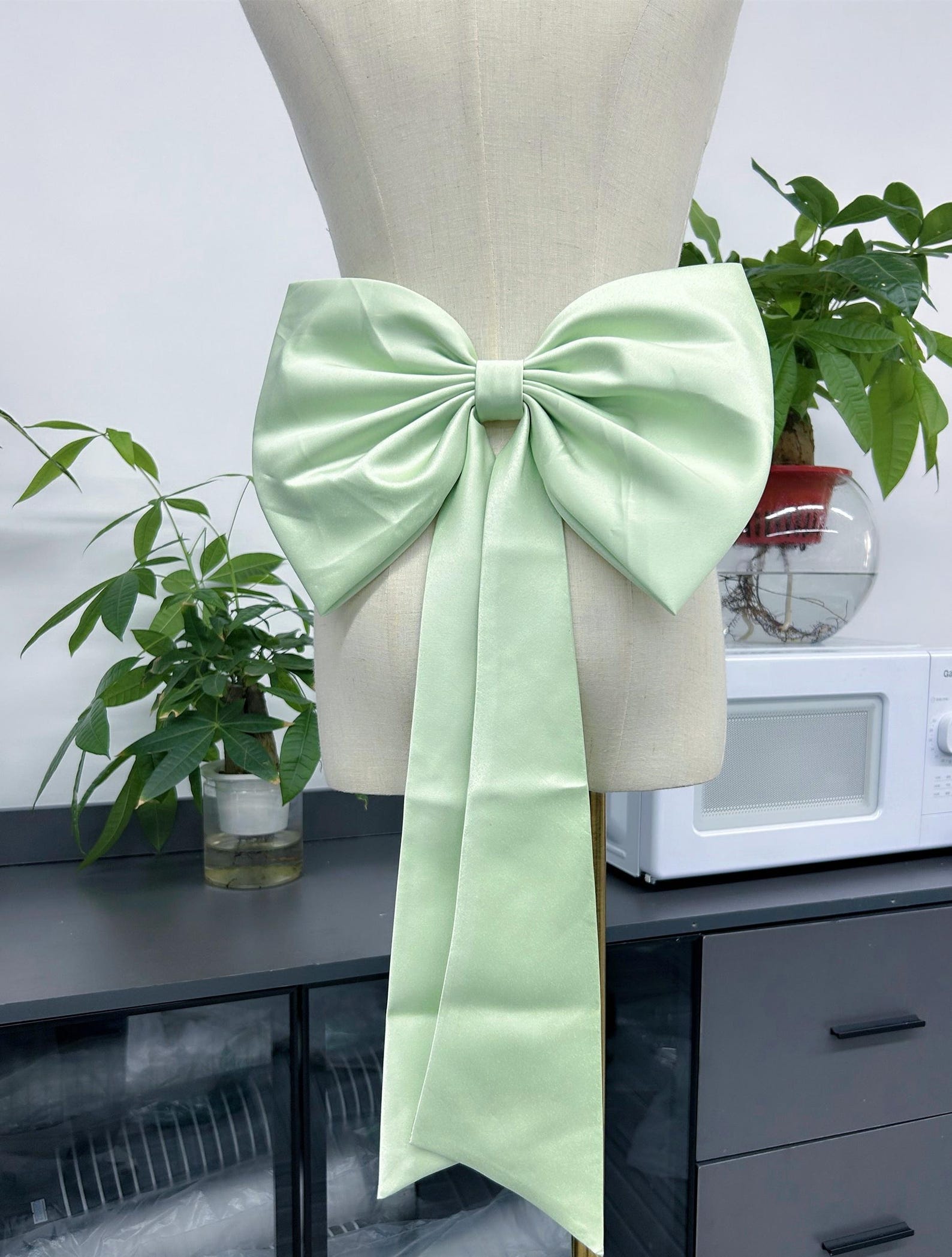 Light Mint Green Satin Bow Taffeta Bow Wedding Dress Bow Detachable Bow ...