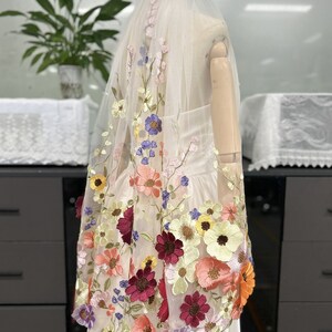 Colorful Flowers Lace Applique Wedding Veil, Tulle Bridal Veils Short ...