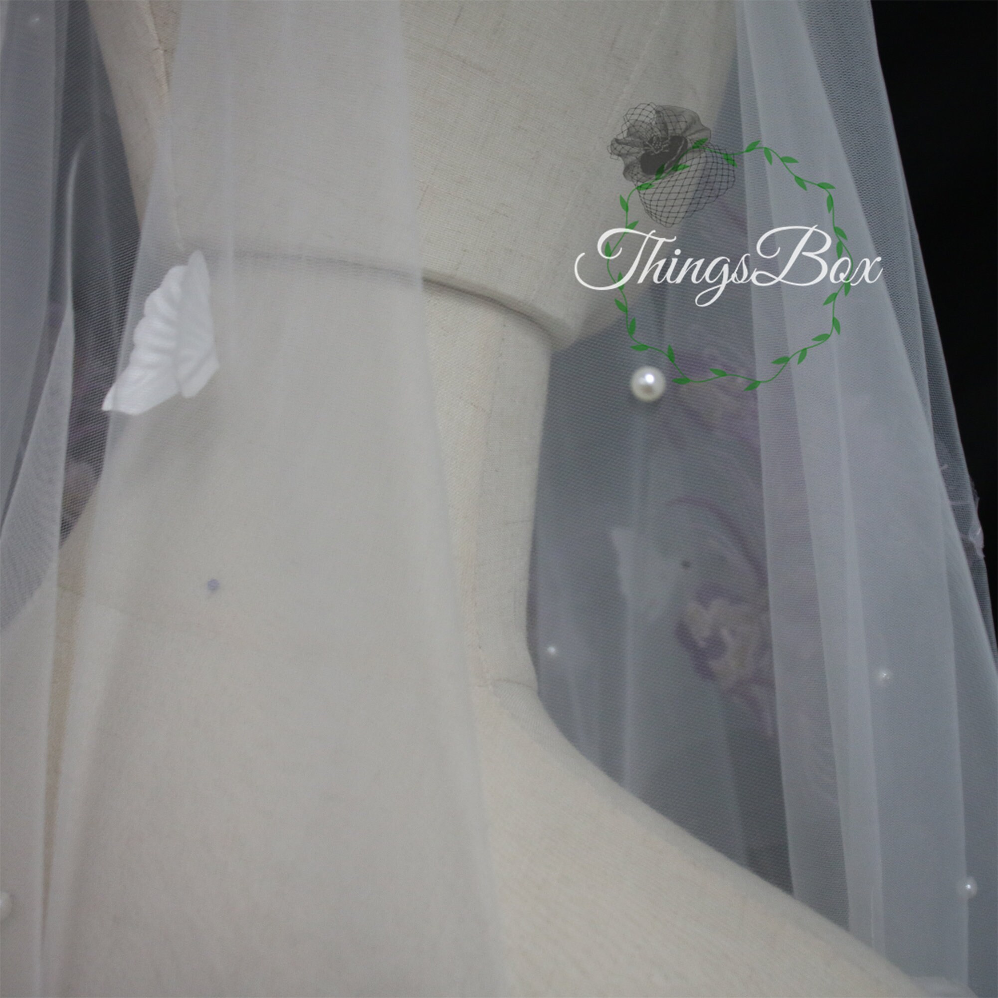 Purple Flowers Lace Short Wedding Veil, Crystal Pearl Tulle Veil Waltz ...