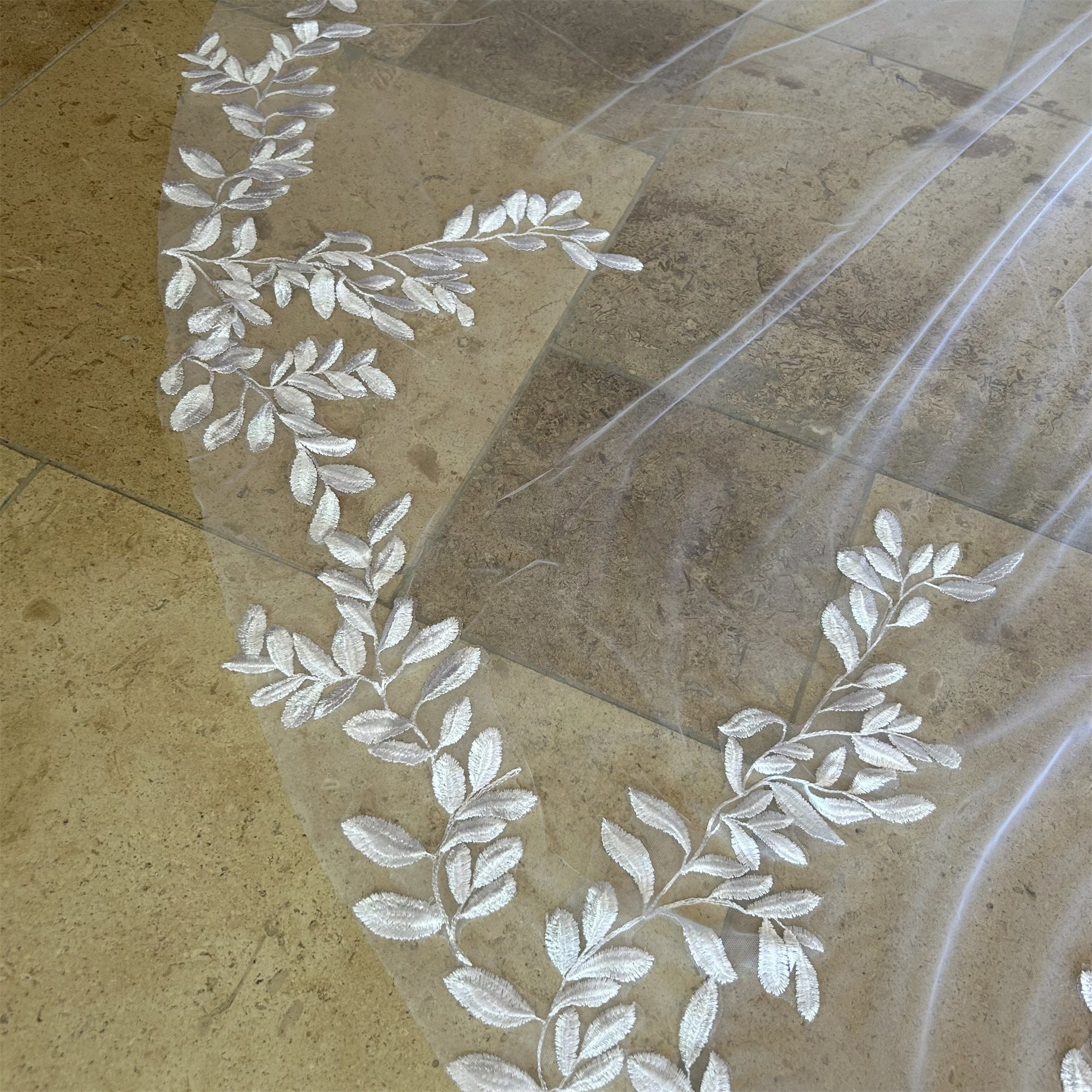 Plant Leaf Lace Wedding Veil Cathedral Veil Boho Wedding Veil Chapel ...