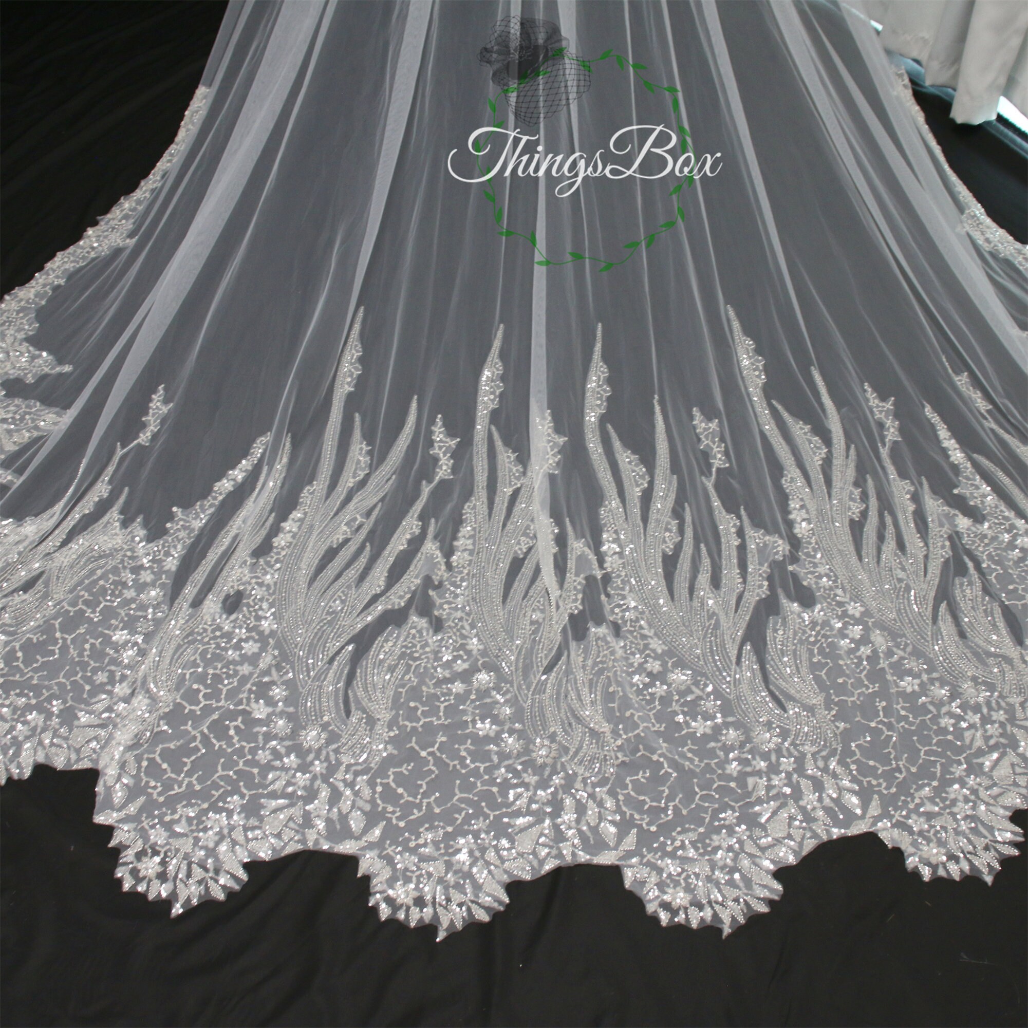 Seaweed Pattern Silver Beaded Lace Wedding Veil Comb Veil,sequined Veil Luxury Beads Veil Chapel ...