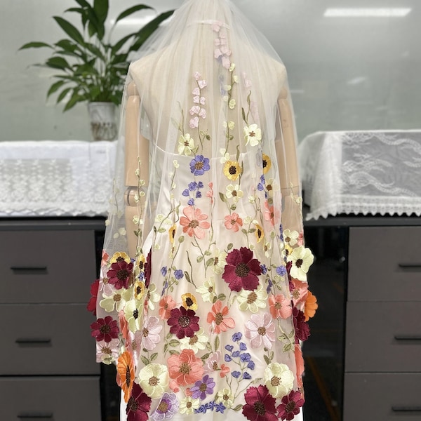 Floral Embroidered Veil - Etsy