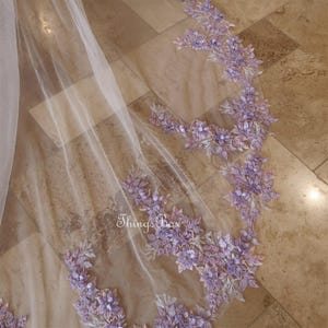 Lavender Flower Lace Veil Rhinestone Crystal Veil Pearl Flowery Bridal ...