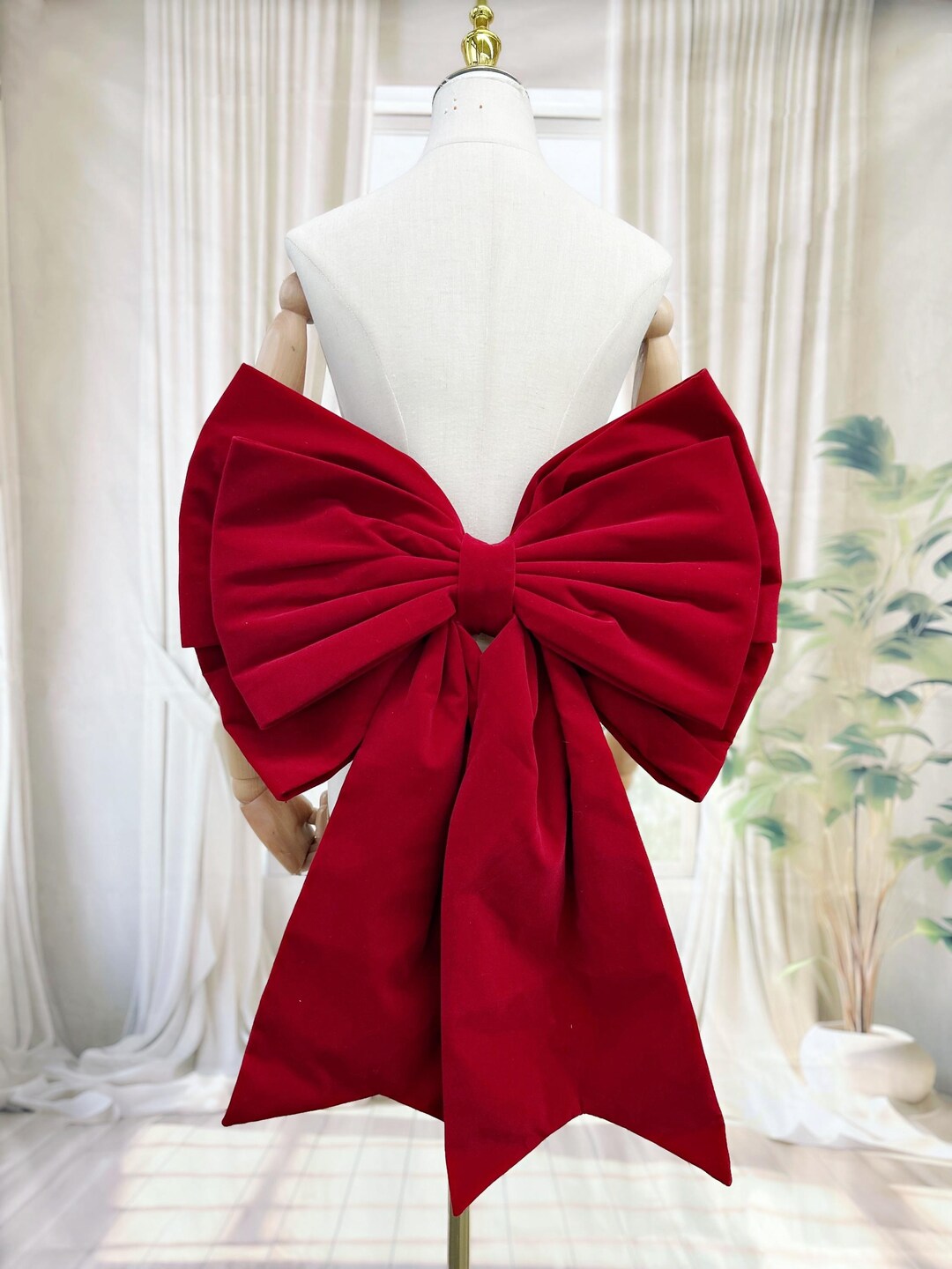 Large Burgundy Velvet Bow Wedding Dress Prom Dress Bow Detachable Bow ...