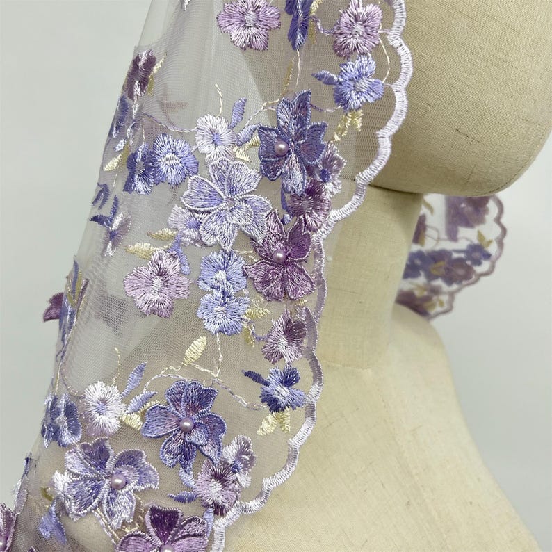 Mantilla/drop Veil With No Comb,lace Trimming Wedding Veil Lavender ...