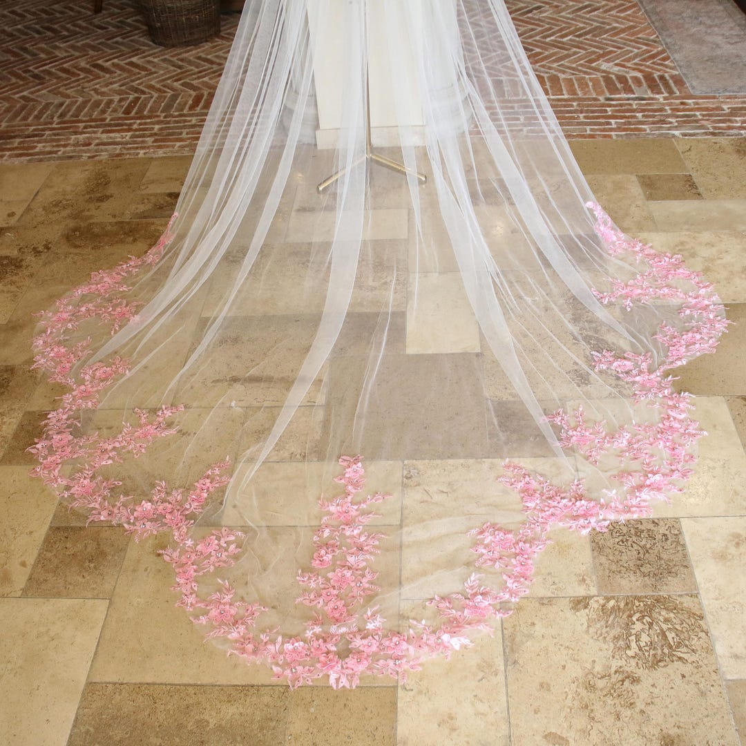 Rhinestone Veil Pink Flower Lace Veil Mermaid Tail Veil Bridal Veil ...