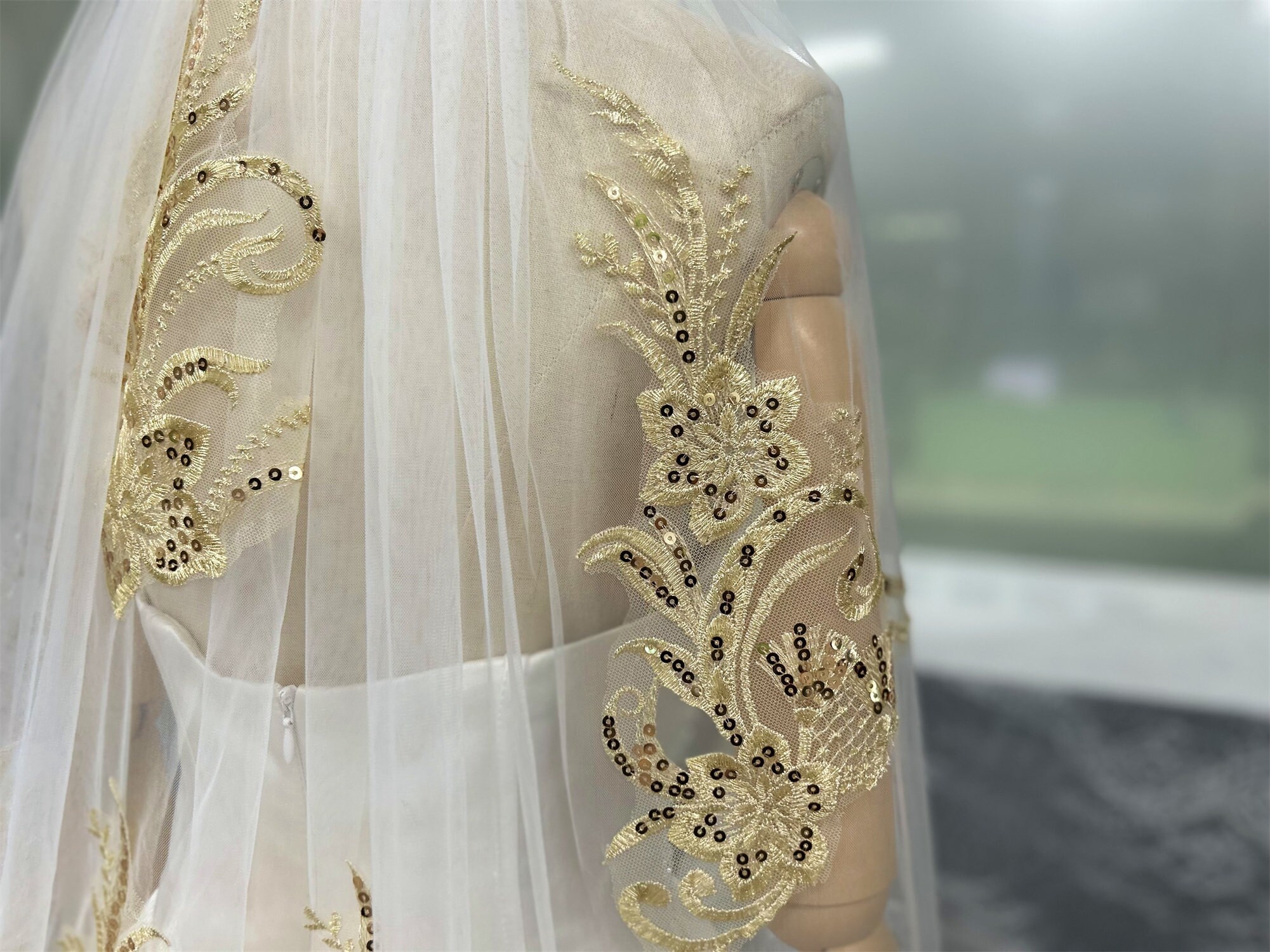 Gold Lace Applique Wedding Veil, Sequined Lace Bridal Veils, Gold Lace ...