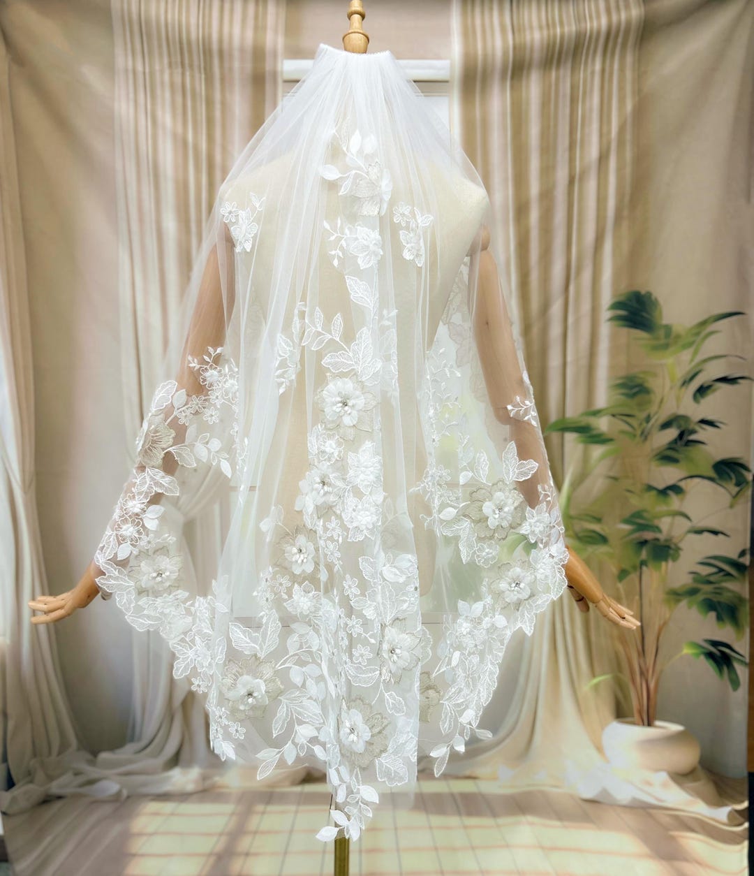 Diamond Veil Short Floral Lace Veil Fingertip Wedding Veil,short Bridal ...