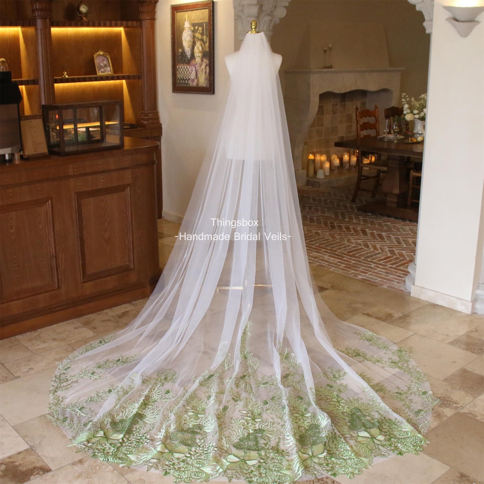 Green Plant Lace Veil, Green Seaweed Lace Bridal Veil, Delicate Floral ...