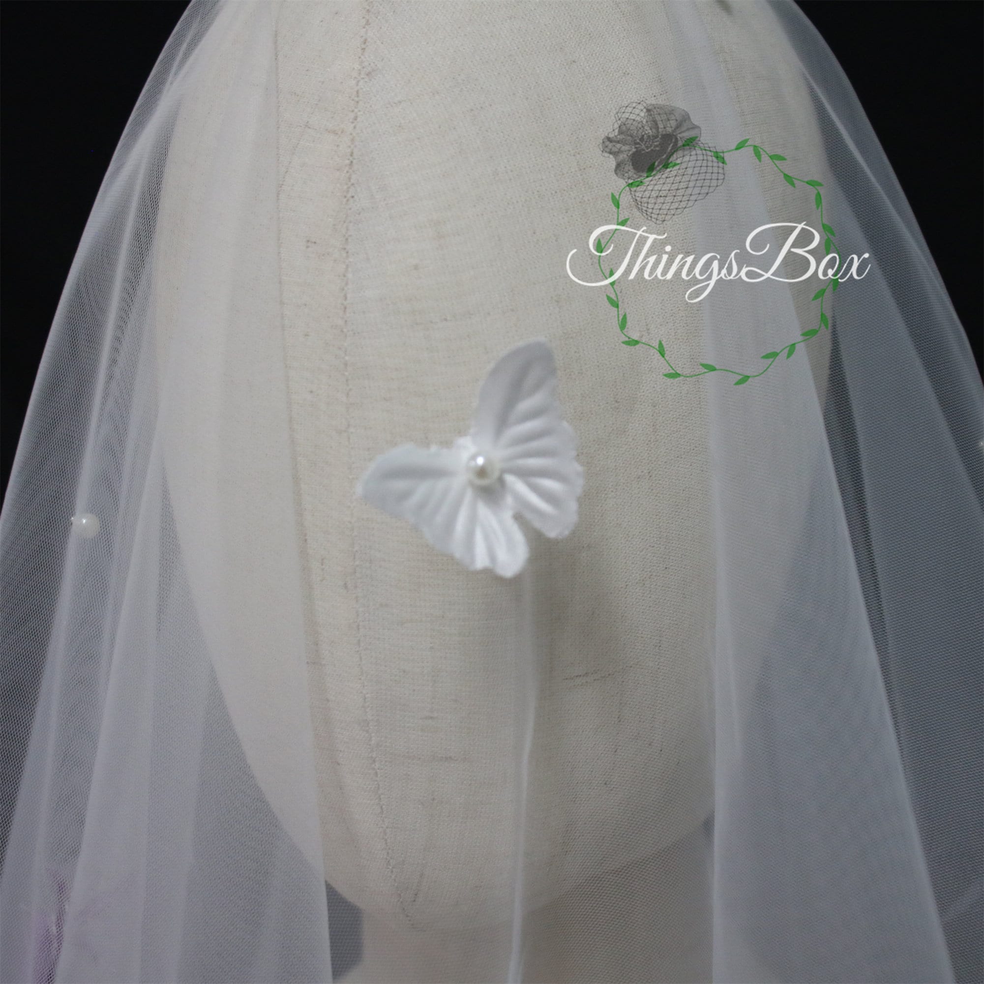 Purple Flowers Lace Short Wedding Veil, Crystal Pearl Tulle Veil Waltz ...