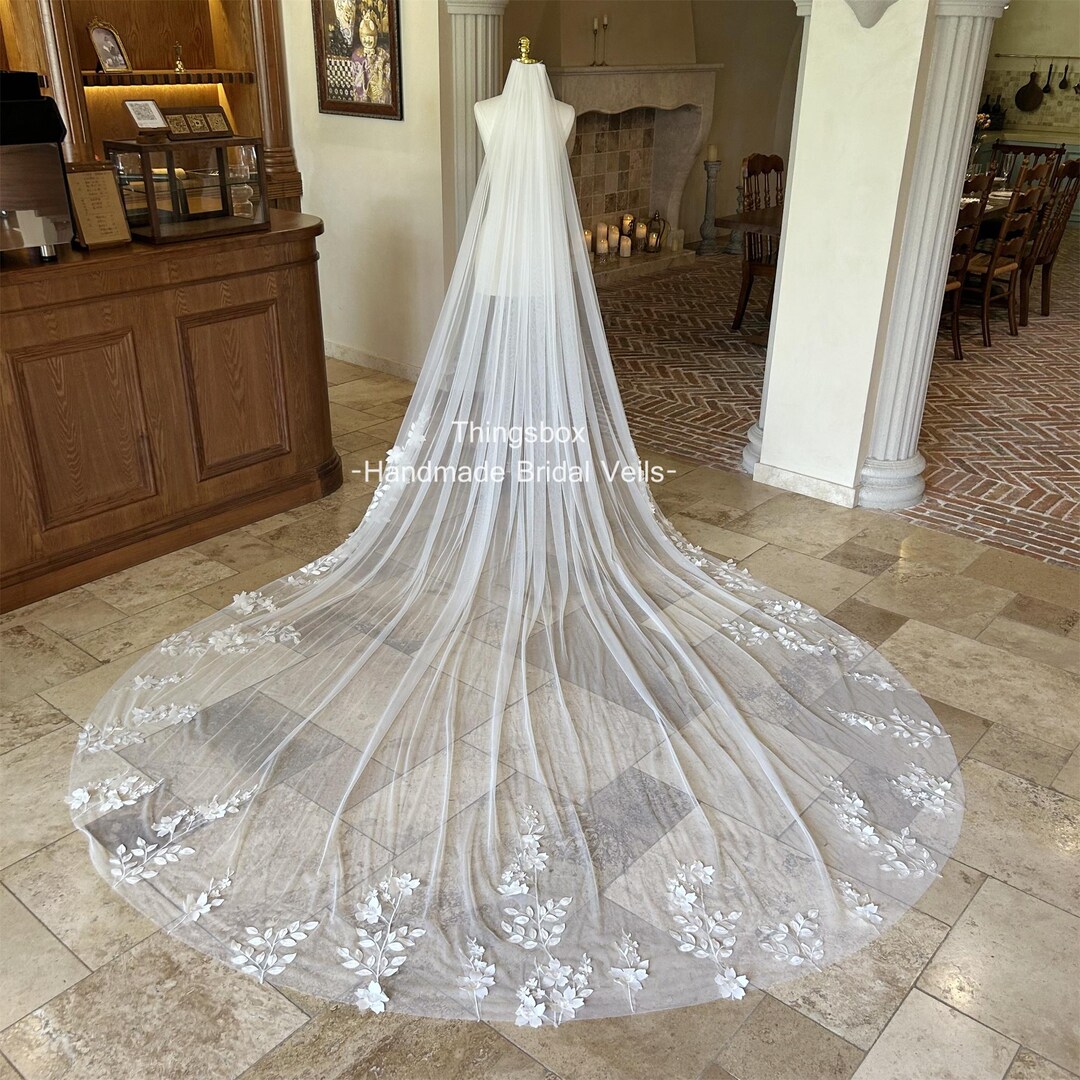 Leaf Applique Veil, Delicate Leaf Lace Bridal Veil Leaves Pattern Veil ...