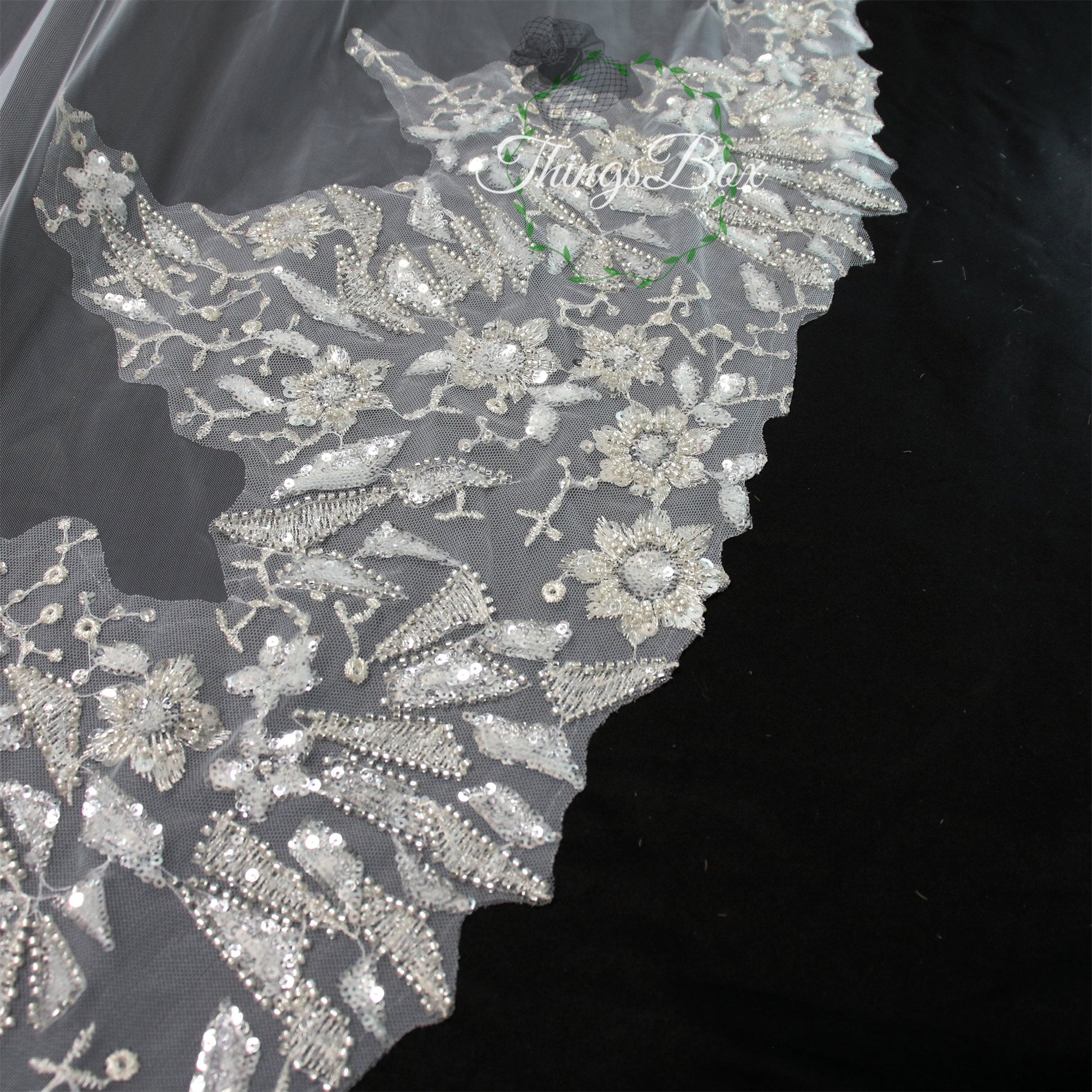 Seaweed Pattern Silver Beaded Lace Wedding Veil Comb Veil,sequined Veil Luxury Beads Veil Chapel ...