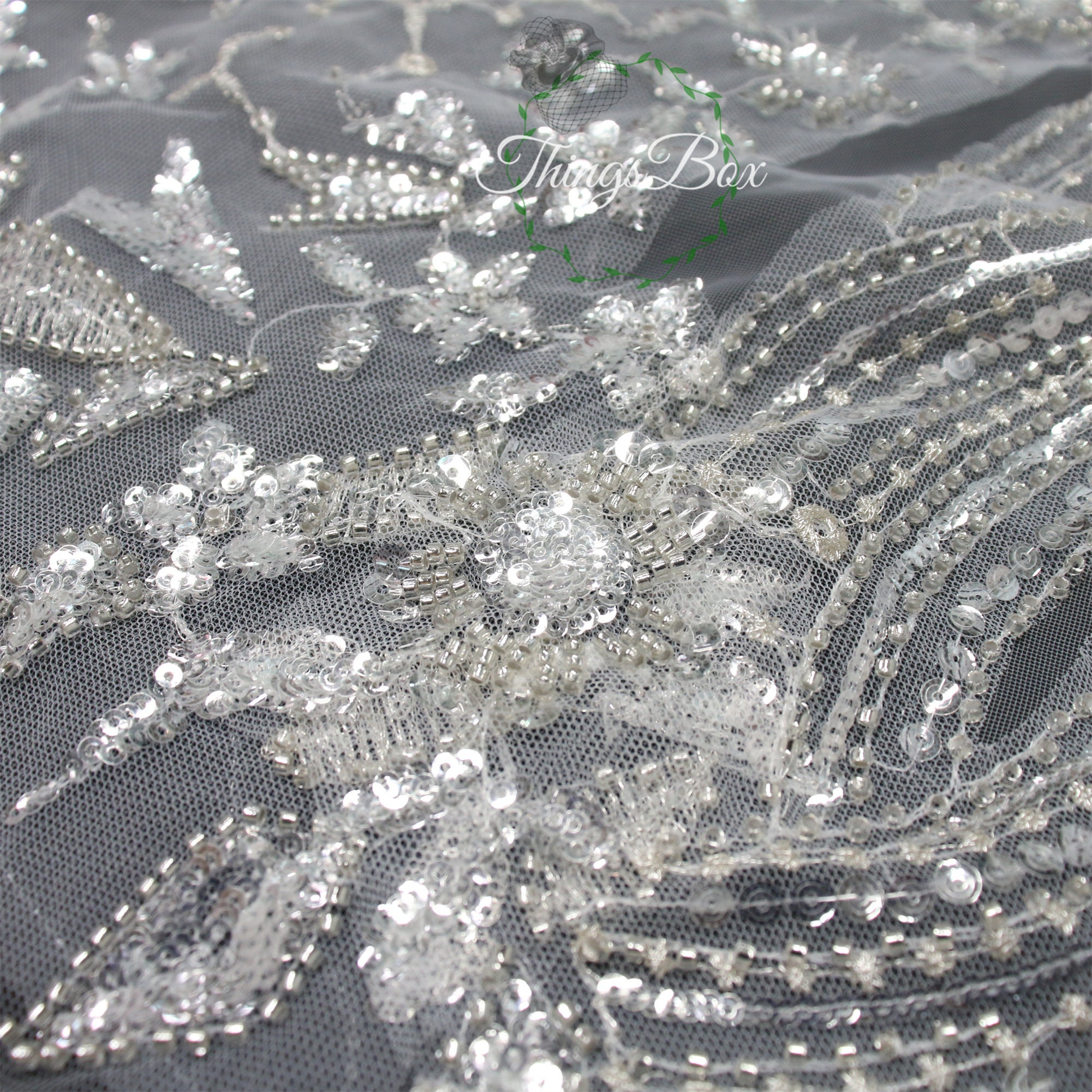 Seaweed Pattern Silver Beaded Lace Wedding Veil Comb Veil,sequined Veil Luxury Beads Veil Chapel ...