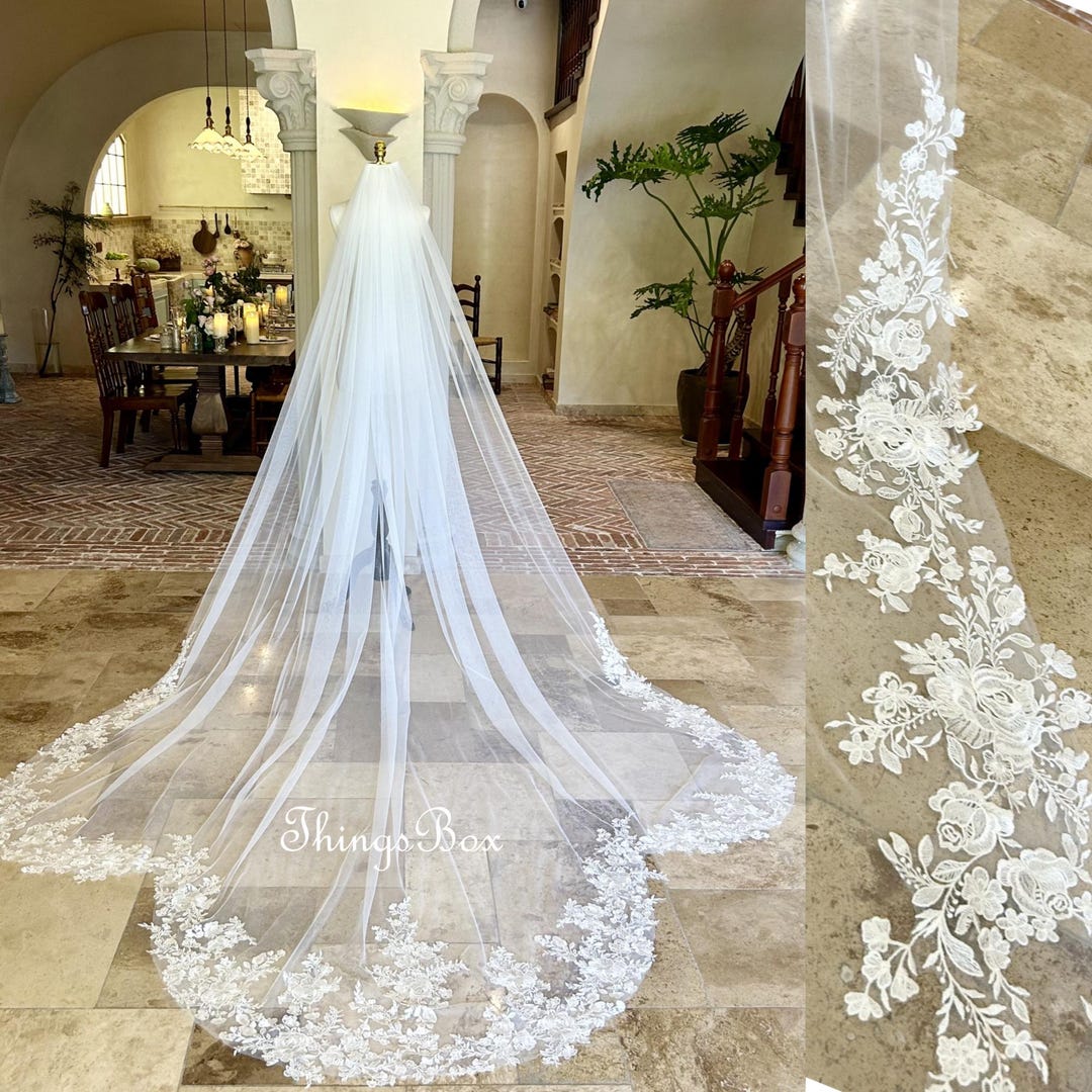 Mermaid Tail Veil Bridal Veil With Small Flowers,floral Lace Wedding ...