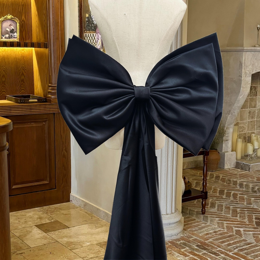 25"x16" Lager Black Ribbon Bow Double Taffeta Bow Wedding Dress Satin ...