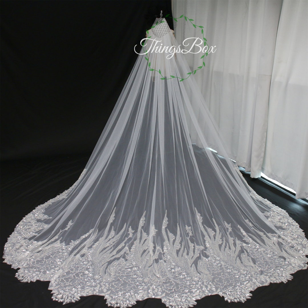 Seaweed Pattern Silver Beaded Lace Wedding Veil Comb Veil,sequined Veil Luxury Beads Veil Chapel ...