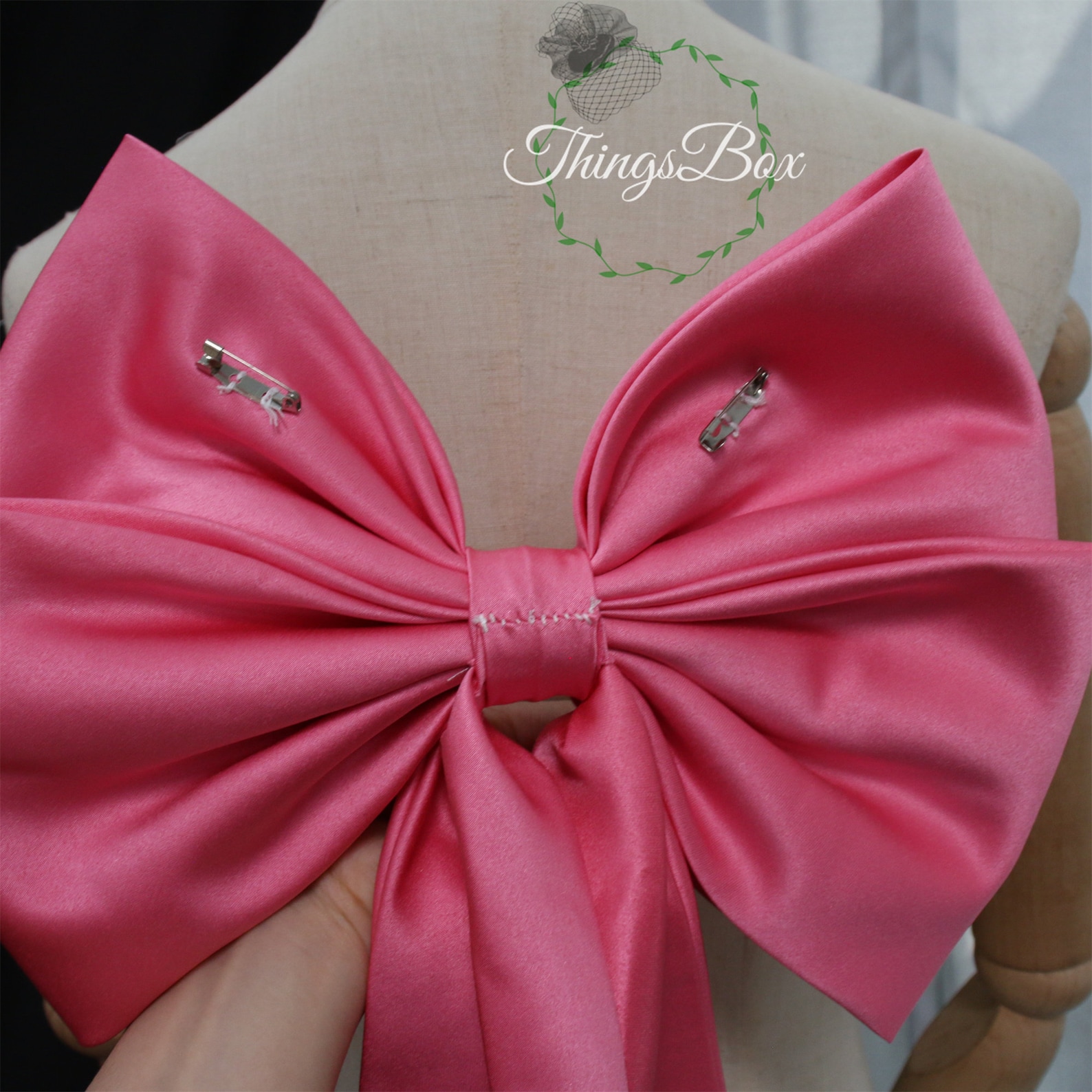 Double Bow Pink Satin Bow Blue Taffeta Bow Wedding Dress Bow Detachable ...
