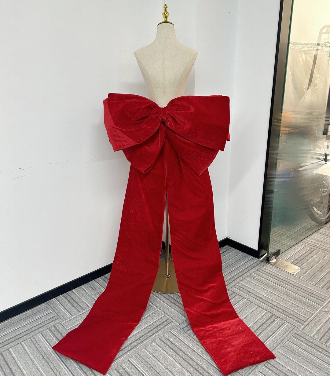 27"x16"+60" Tail Burgundy Velvet Bow Sash Tail Bow Ribbon Bow ...