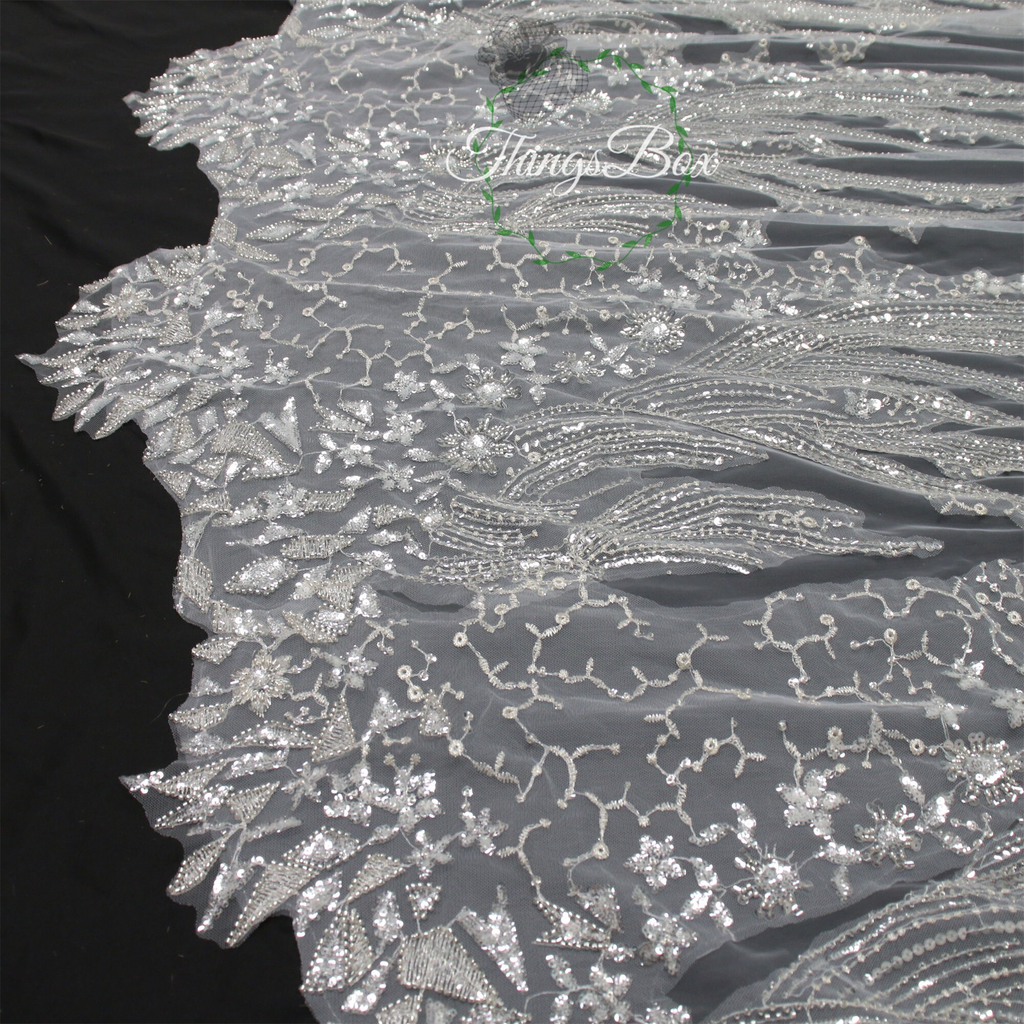 Seaweed Pattern Silver Beaded Lace Wedding Veil Comb Veil,sequined Veil Luxury Beads Veil Chapel ...