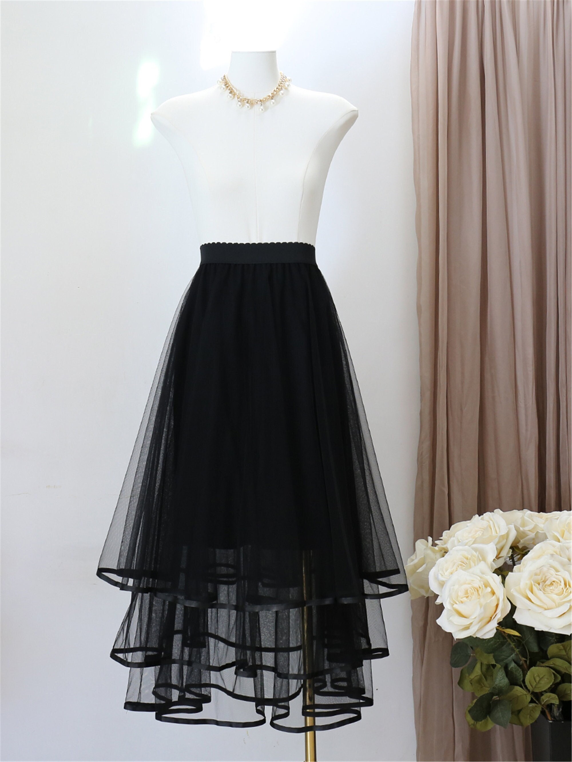 Fairy Tulle Skirt, Black Solid Tulle Layered Skirt, Layers Tulle Skirt ...