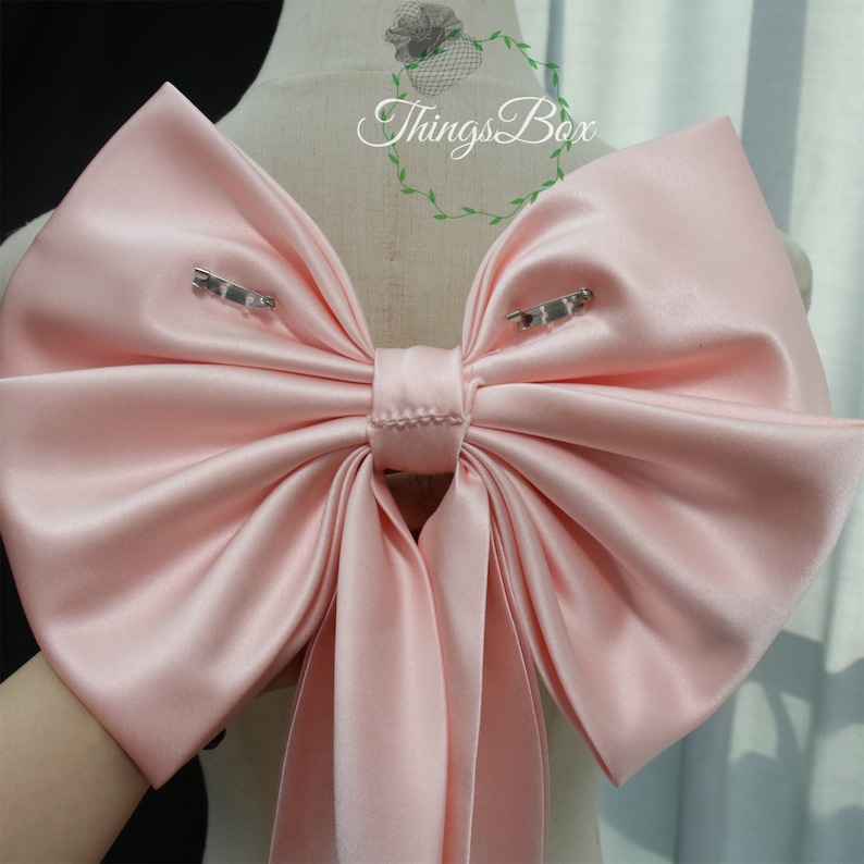 Double Bow Pink Satin Bow Blue Taffeta Bow Wedding Dress Bow Detachable ...