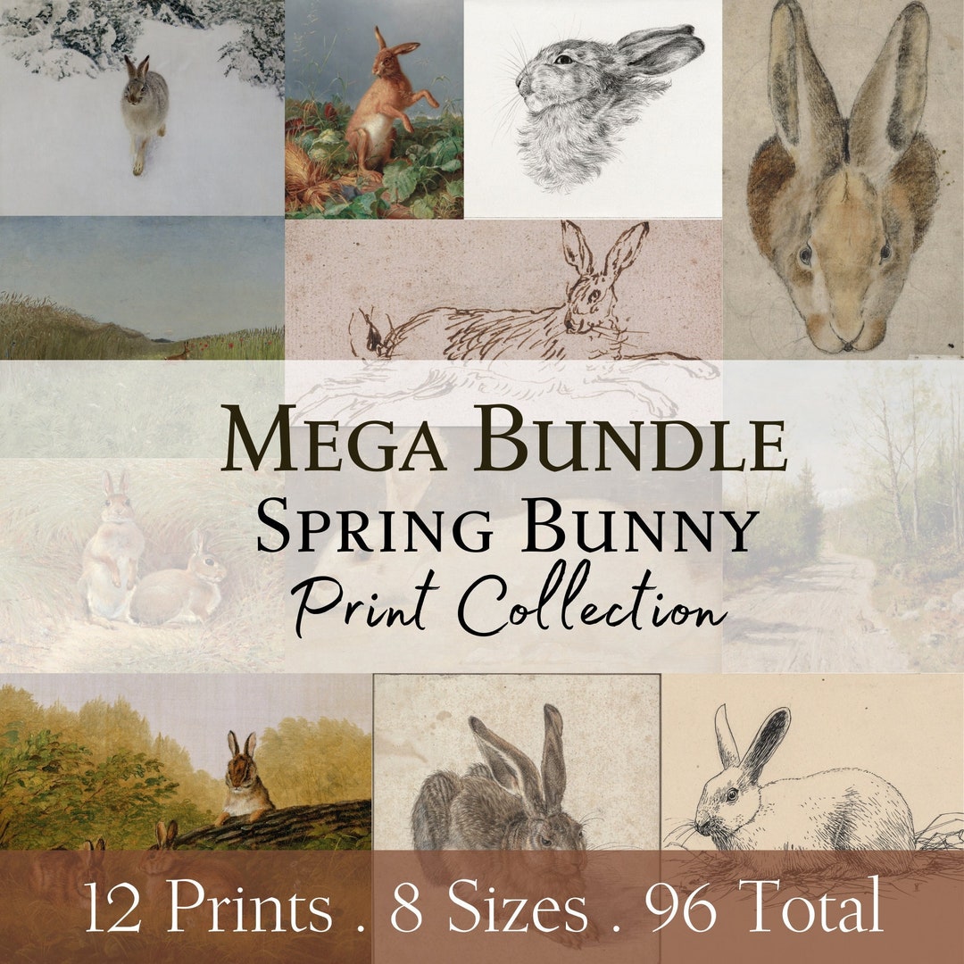 MEGA BUNDLE COLLECTION Spring Bunny Eclectic Vintage Art Prints Easter ...