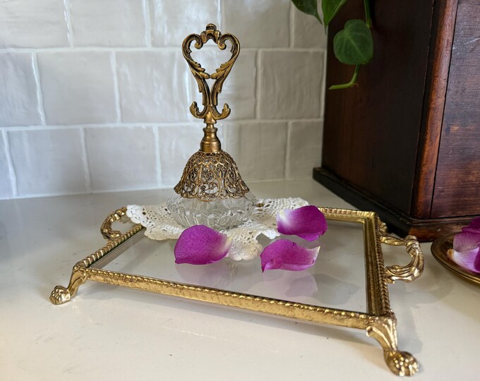 Vintage Gold Vanity Tray With Glass Base - Etsy