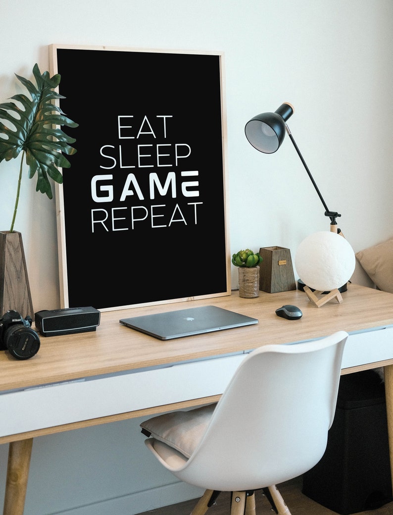Eat Sleep Game Repeat /// Minimal Black & White Typography Printable ...