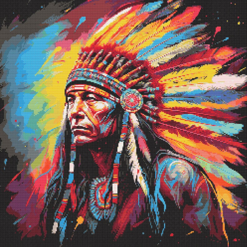 Indian Chief in Bright Colors 1 Cross-stitch Pattern Digital Download ...