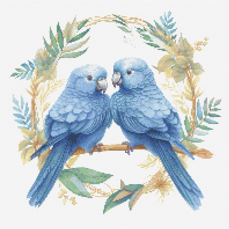 Blue Parakeets 1 Cross-stitch Pattern Digital Download - Etsy
