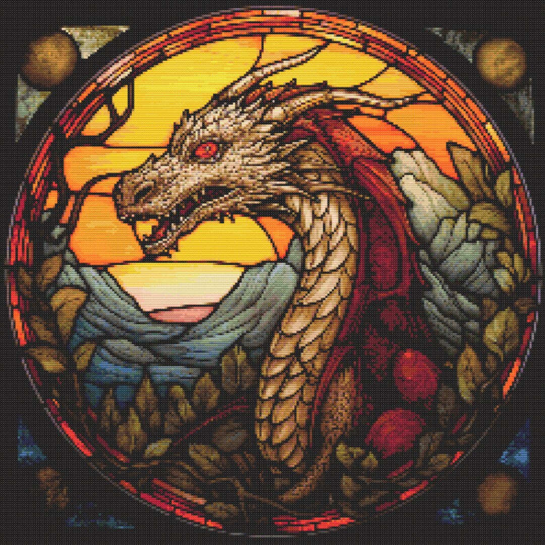 Medieval Dragon Stained-glass Window 5 Cross-stitch Pattern Digital ...